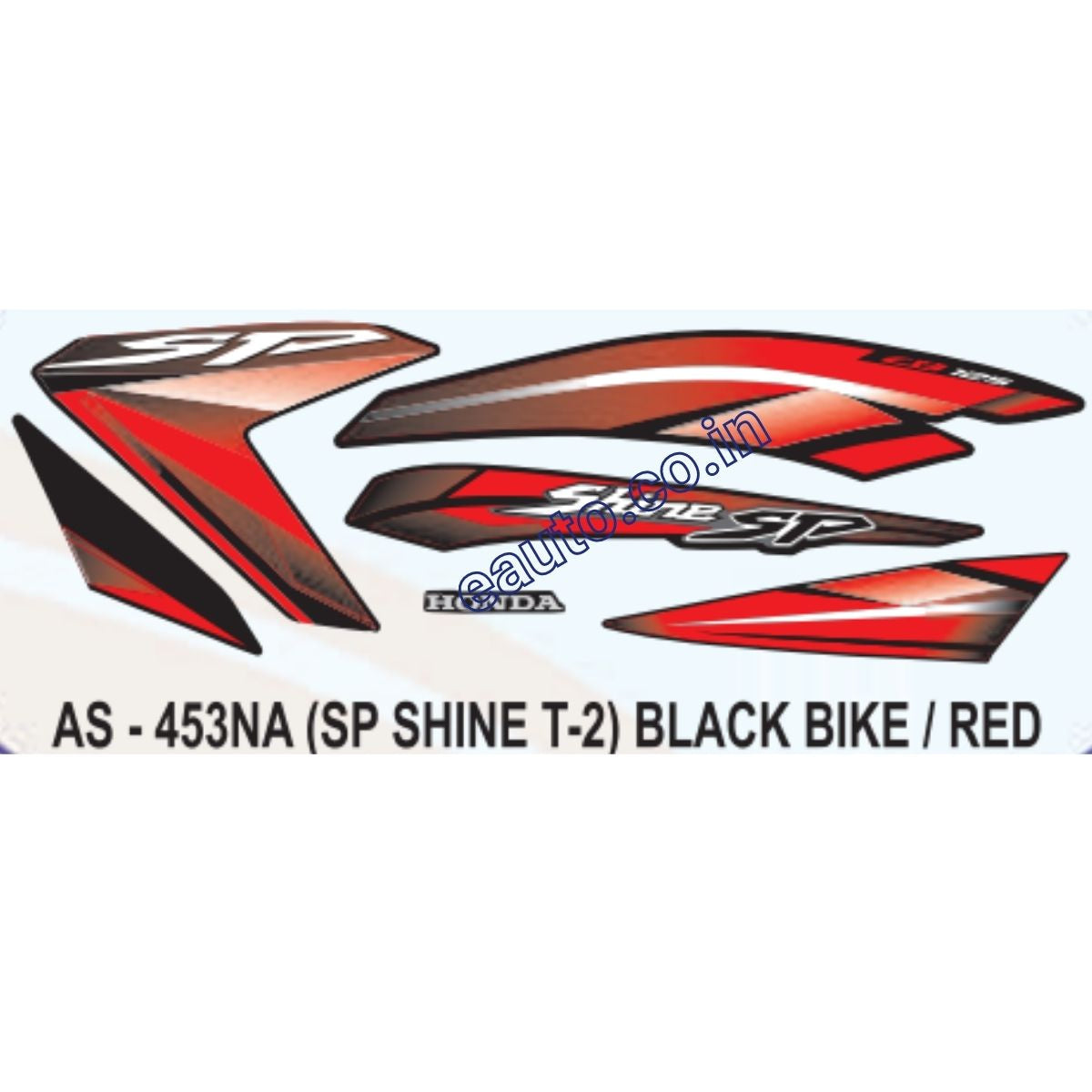 Graphics Sticker Set for Honda SP Shine | Type 2 | Black Vehicle | Red